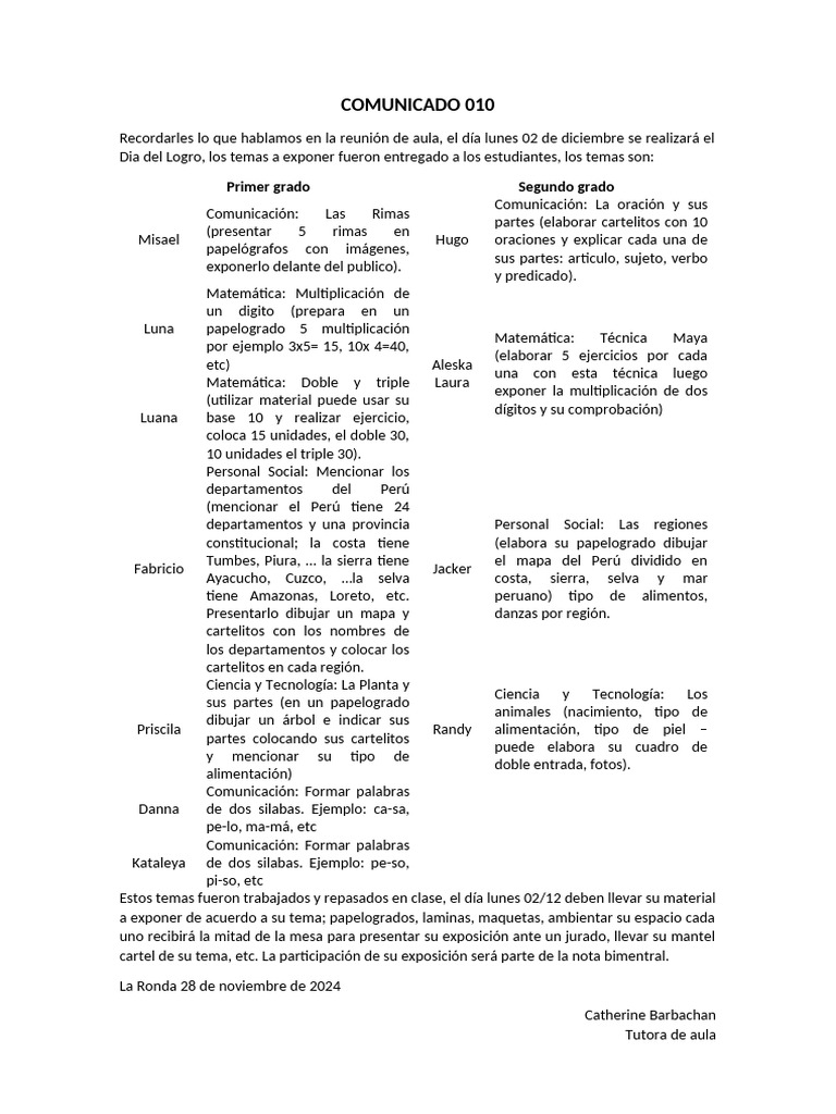 Comunicado 010 | PDF | Perú