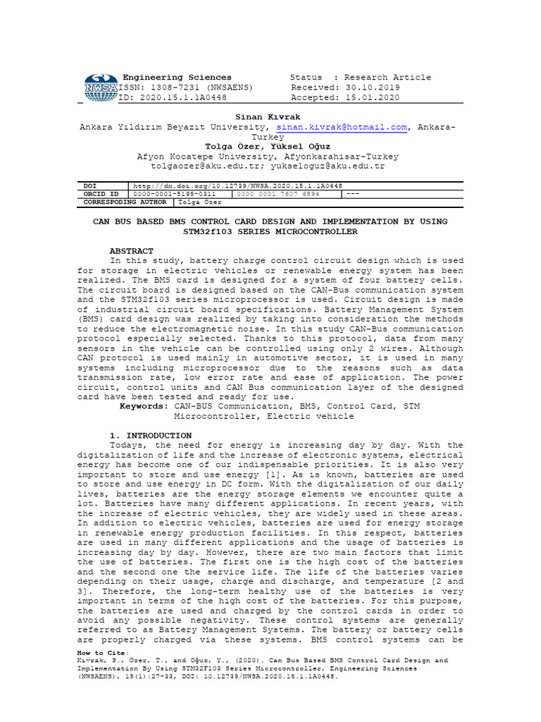 Can Bus Based BMS Control Card Design and Implementation by Using STM32F103 Series ...