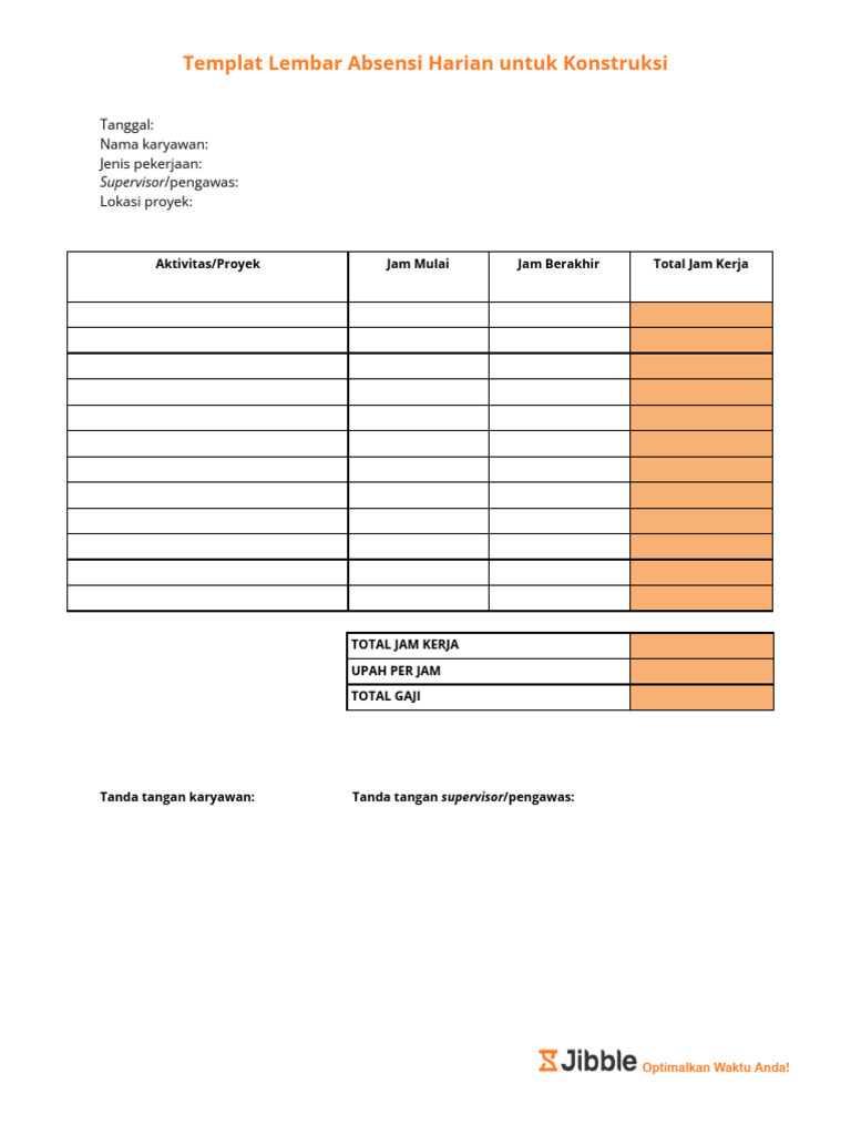 Templat Lembar Absensi Harian Untuk Konstruksi | PDF
