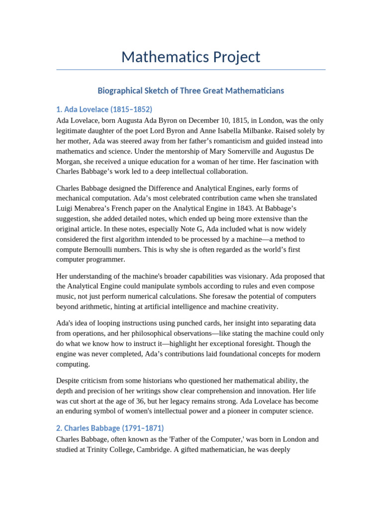 Combined Mathematicians Biography Project | PDF | Computing | Computer ...