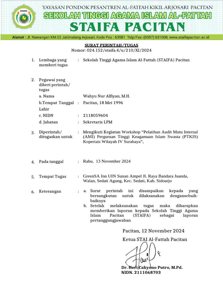 SURAT REKOMENDASI - Wahyu - Workshop Jurnal | PDF