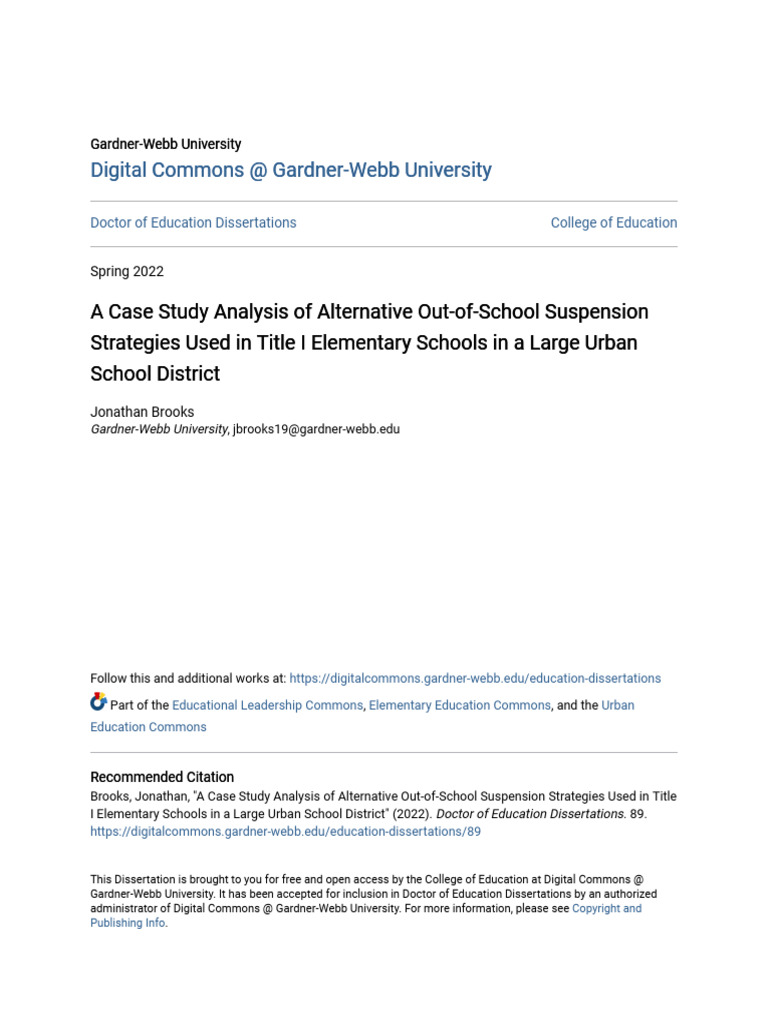 A Case Study Analysis of Alternative Out-Of-School Suspension STR | PDF ...