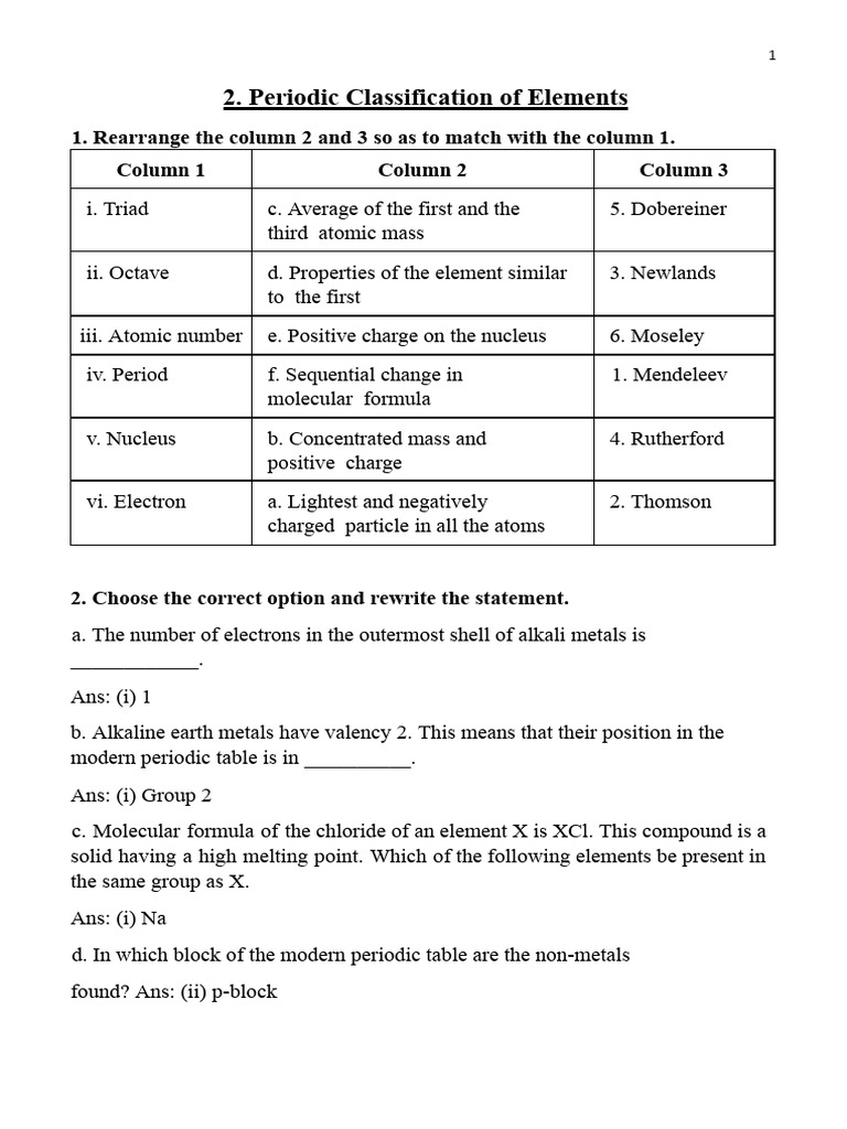 Periodic Classification of Elements (Notes) | PDF | Periodic Table ...