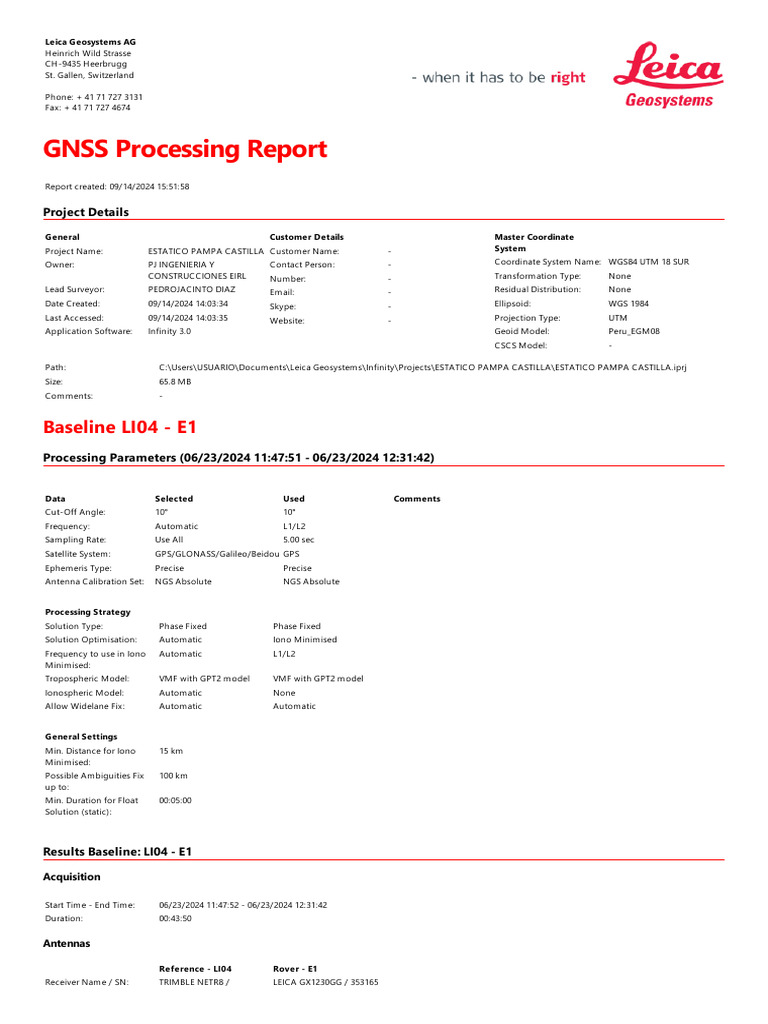 ESTATICO PAMPA CASTILLA GNSS Processing Report | PDF | Global Positioning System | Geophysics