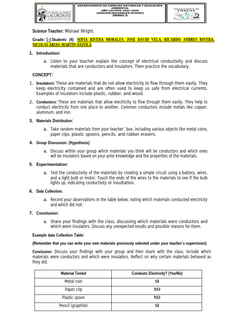 Conductivity Short Class Free Experiment | PDF | Electrical Conductor ...