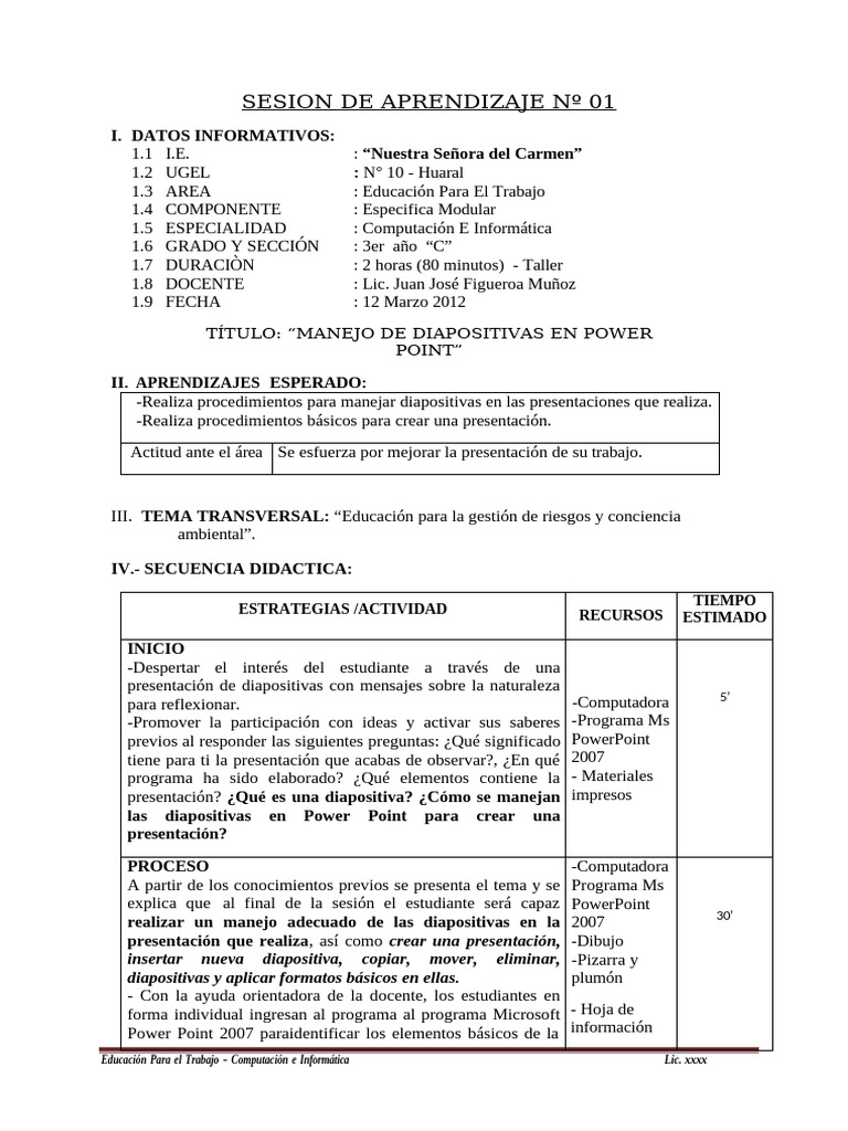 Modelo Sesion de Aprendizaje Computacion | PDF | Evaluación | Microsoft PowerPoint