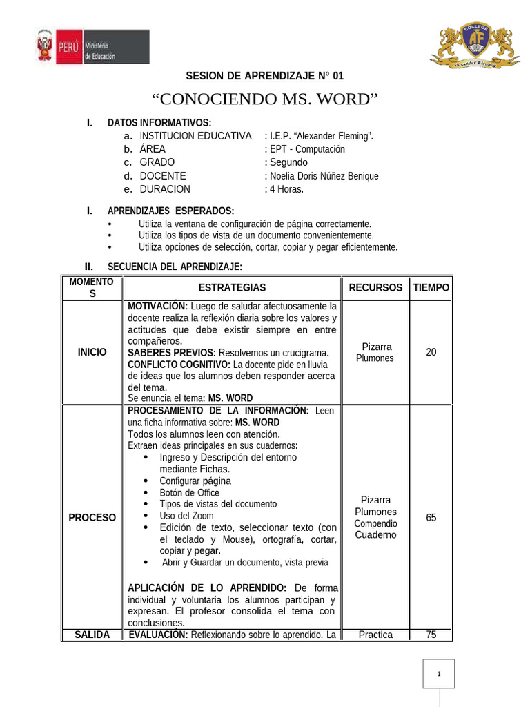 Sesion de Aprendizaje 2do Computacion | PDF | Evaluación | Maestros