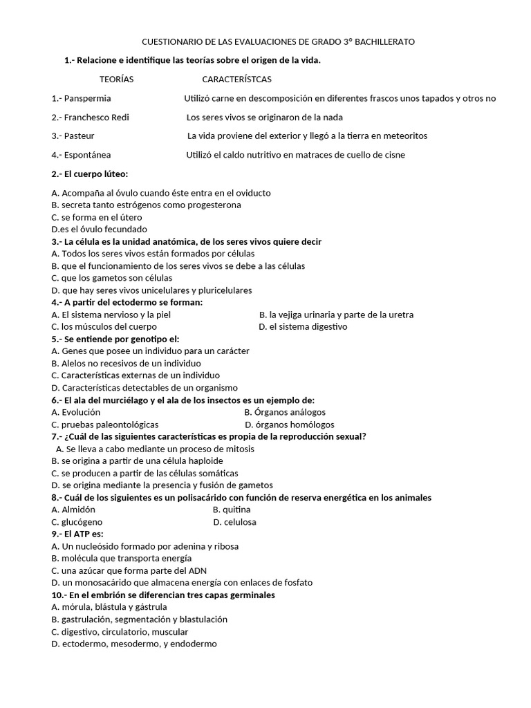 Cuestionario de La Evaluacion de Grado 3º Bachillerato | PDF | Mitosis ...