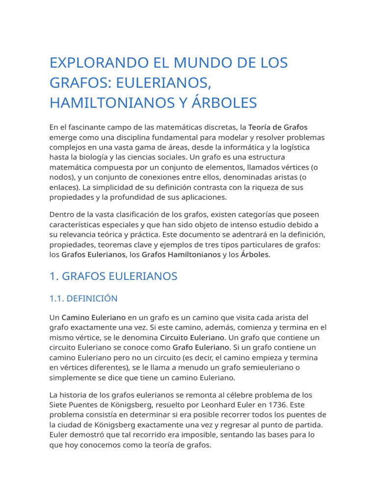 Grafos Eulerianos, Hamiltonianos Y Árboles | PDF | Teoría de grafos | Combinatoria