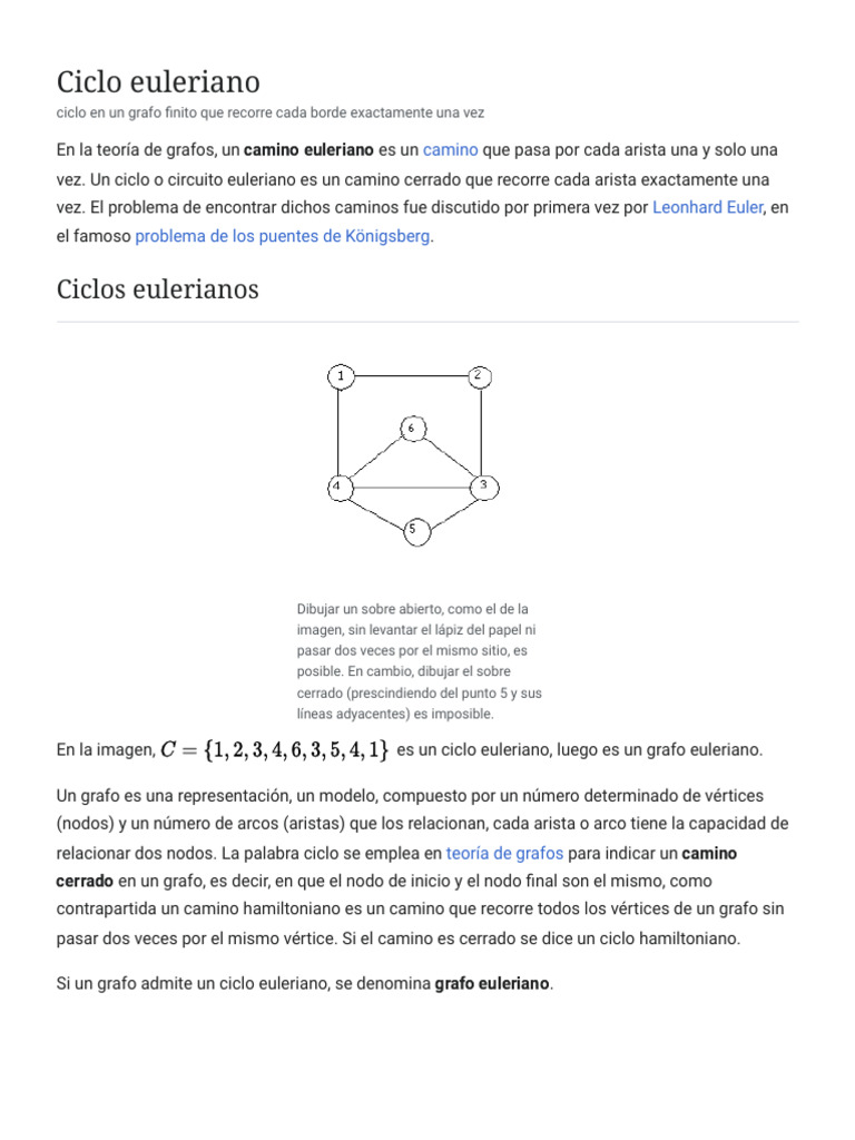 Ciclo Euleriano - Wikipedia, La Enciclopedia Libre | PDF | Teoría de ...