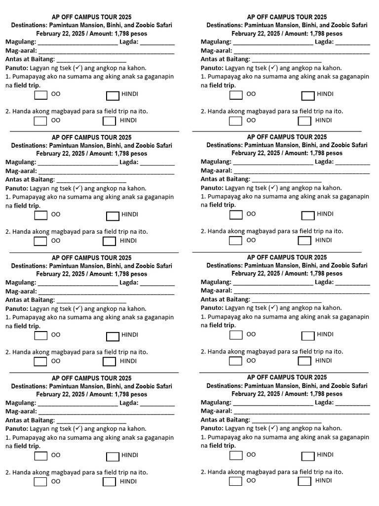 Survey Form FIELD TRIP | PDF