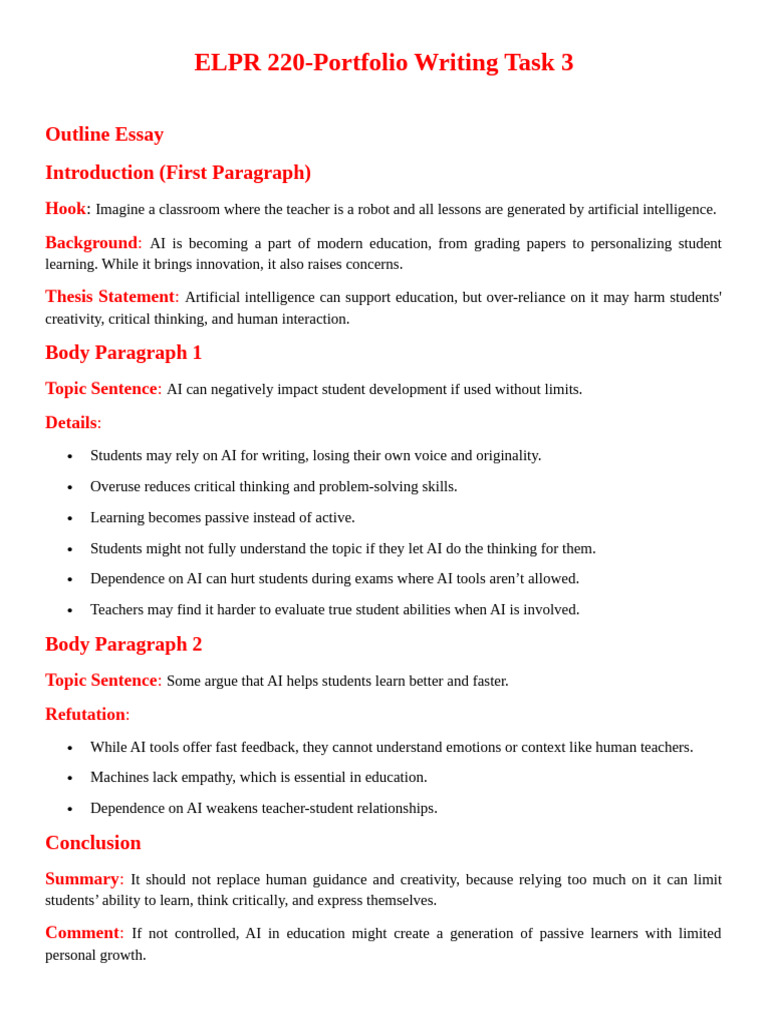 ELPR 220-Portfolio Writing Task 3 | PDF | Intelligence (AI) & Semantics | Artificial Intelligence