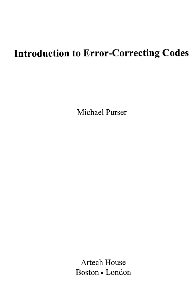 Introduction To Error Correcting Codes Pdf