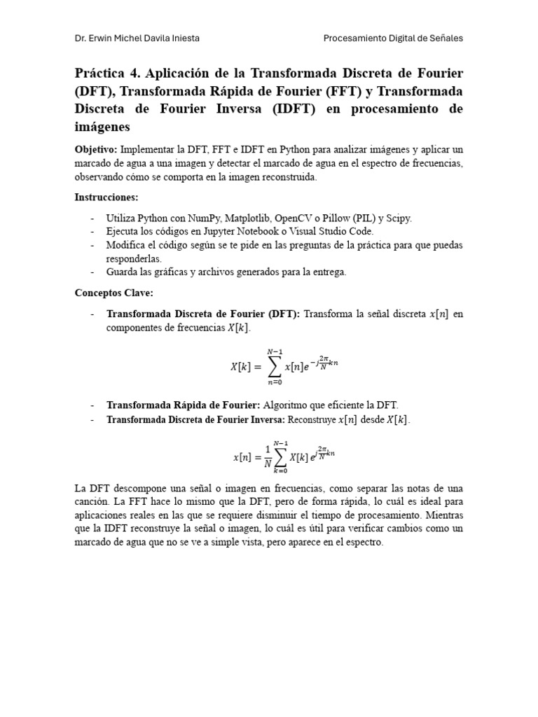 Práctica 4. Transformada Discreta de Fourier | PDF | Transformada discreta de Fourier ...