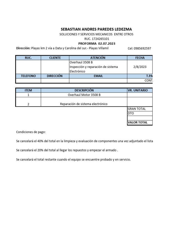 Proforma para Overhaul Motor 3508 B | PDF