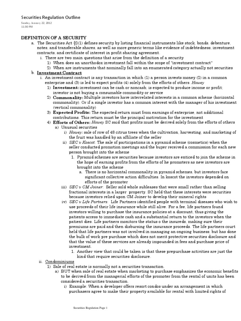 Securities Regulation Outline | PDF | Initial Public Offering ...