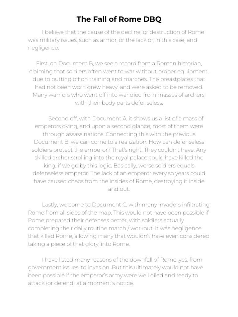 Dianxi Zhao - The Fall of Rome DBQ | PDF