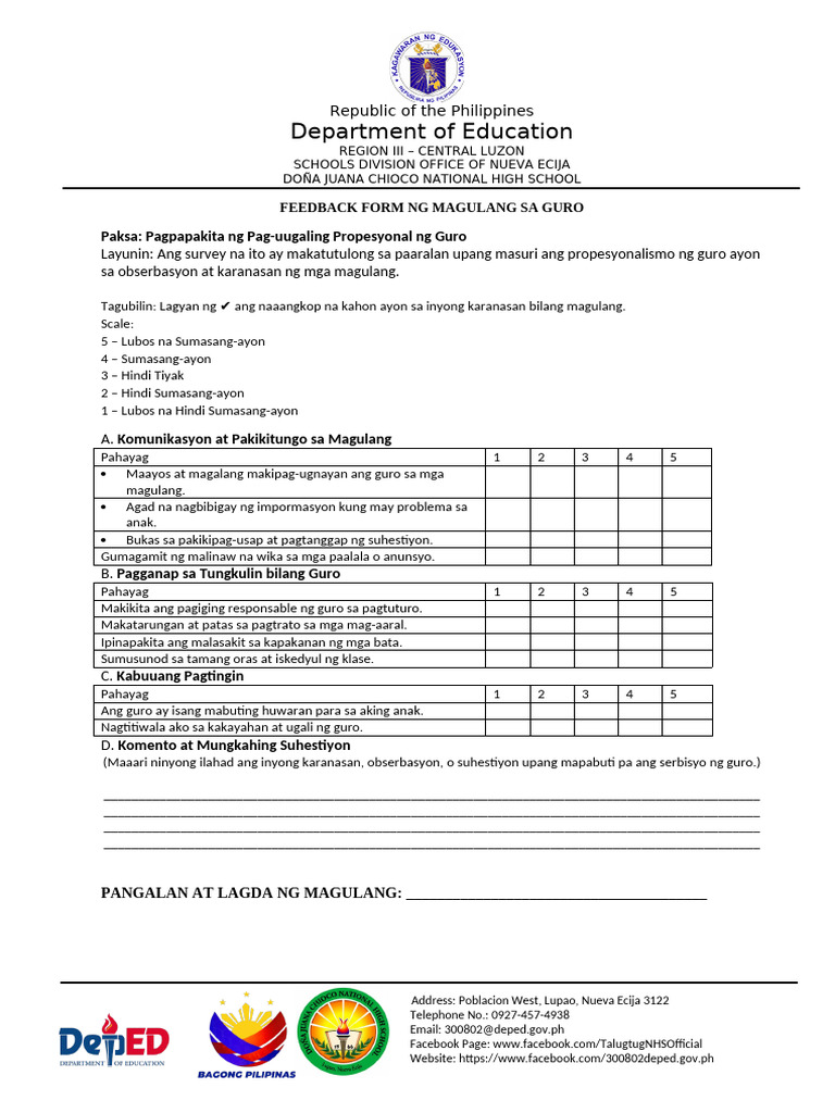 Feedback Form 2024-2025 | PDF