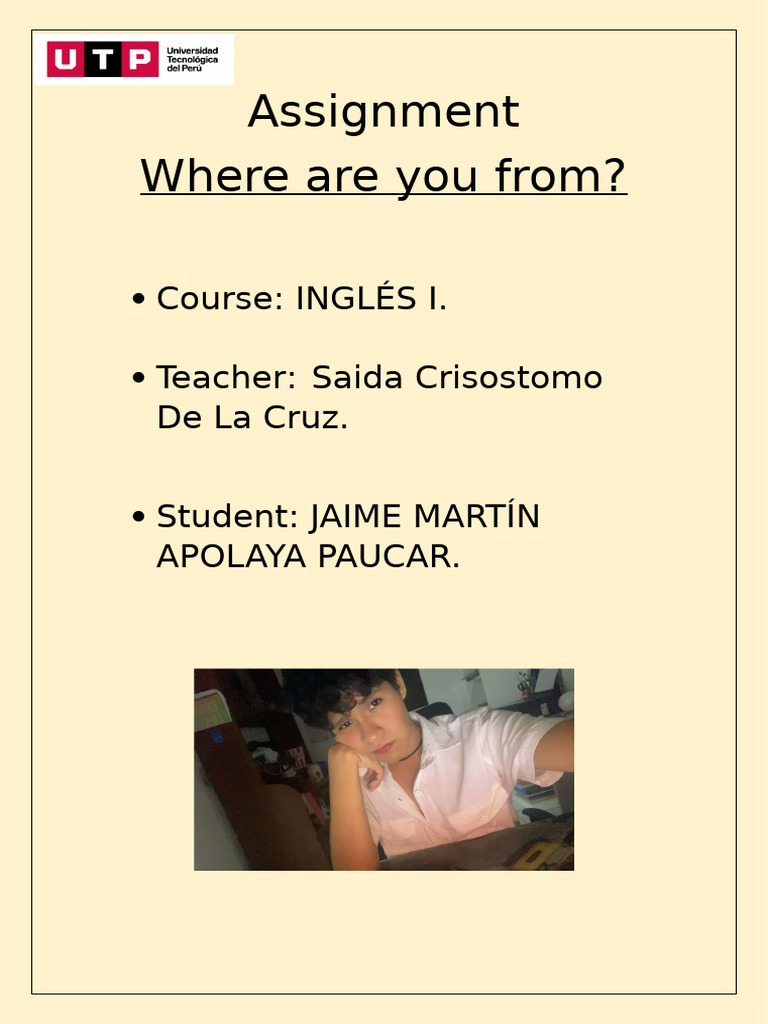 Tarea de Ingles i Semana 2- Jaime Martin Apolaya Paucar | PDF