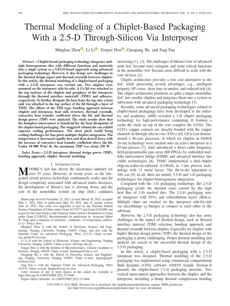 Thermal Modeling of A Chiplet-Based Packaging With A 2.5-D Through ...