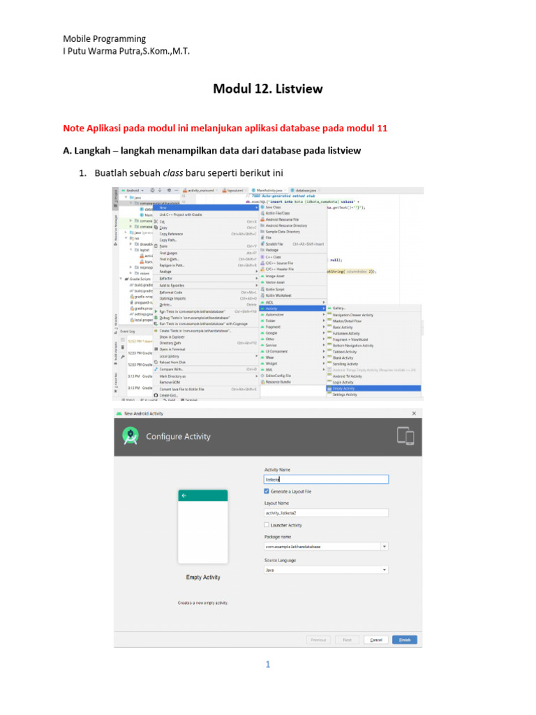 MODUL 12 SqlIte Listview | PDF