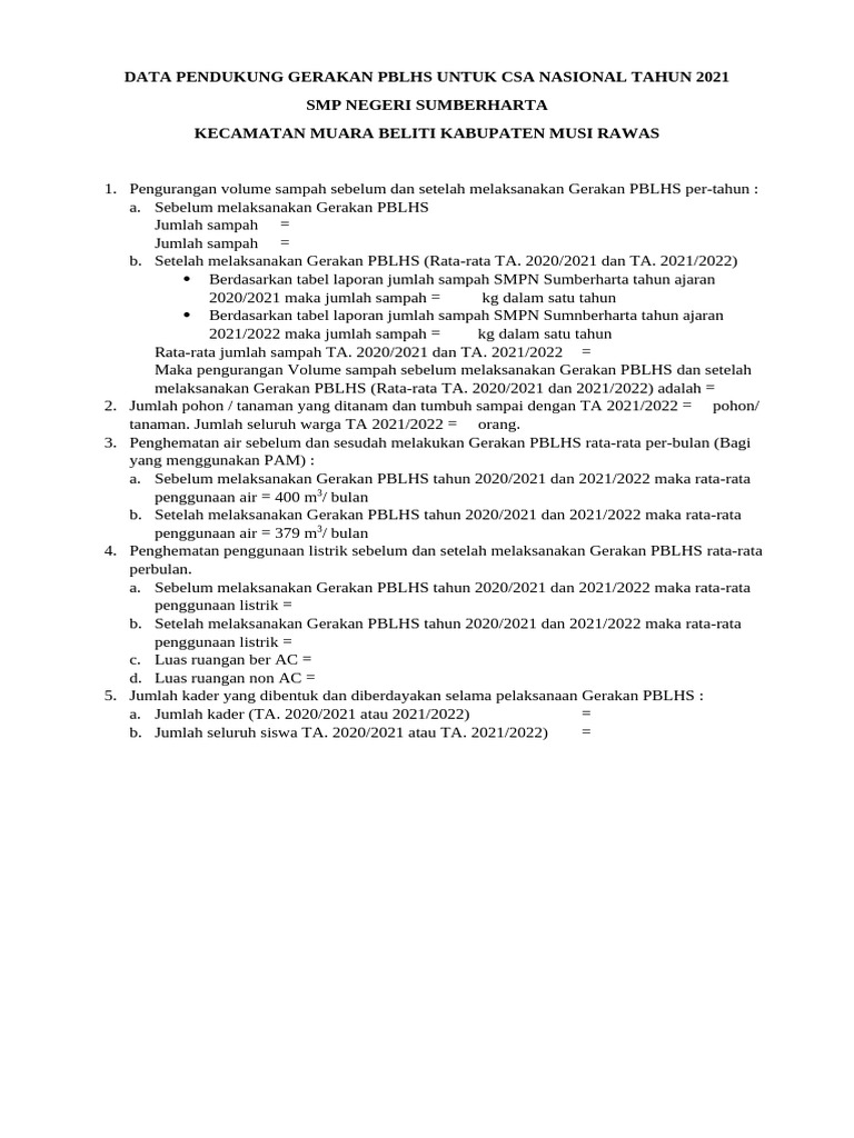 Data Timbulan Sampah Sebelum Dan Sesudah Menjadi Sekolah Adiwiyata1 | PDF