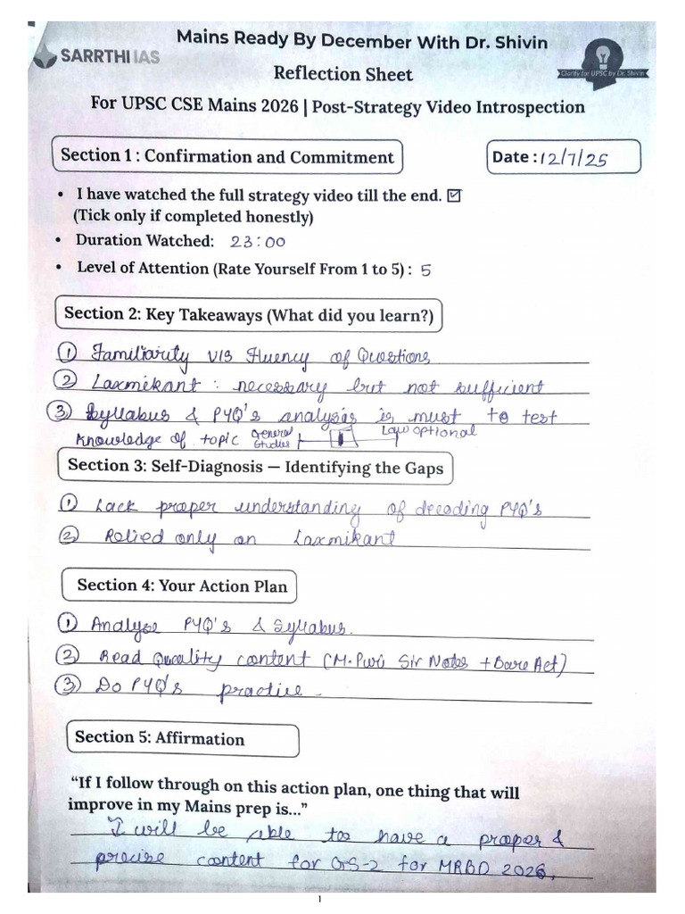 Reflection Sheet GS 2 | PDF