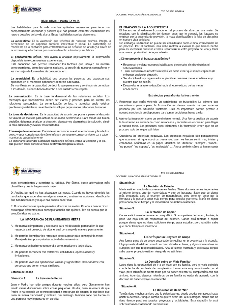 Habilidades para La Vida | PDF | Las emociones | Autoestima