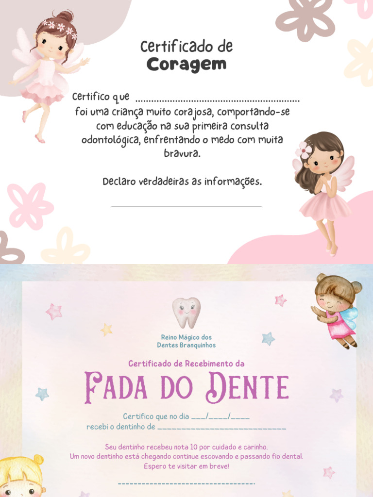 Certificados de Coragem Infantis PDF | PDF | Odontologia | Sistema de saúde