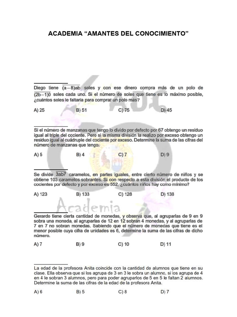 Sem.05. Aritm. Ejerc. de Clase y Tarea | PDF
