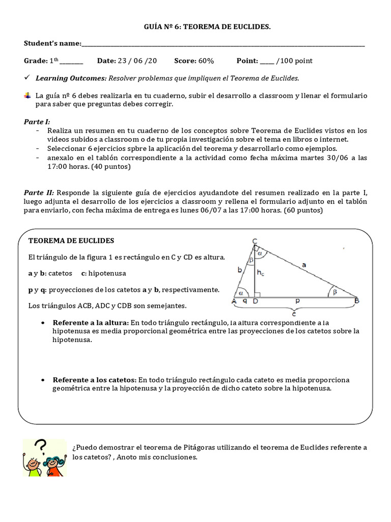 GUÍA #6 Teorema de Euclides | PDF | Euclides | Geometría