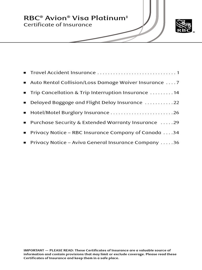 RBC Visa Platinum Avion Certificate of Insurance | PDF | Insurance