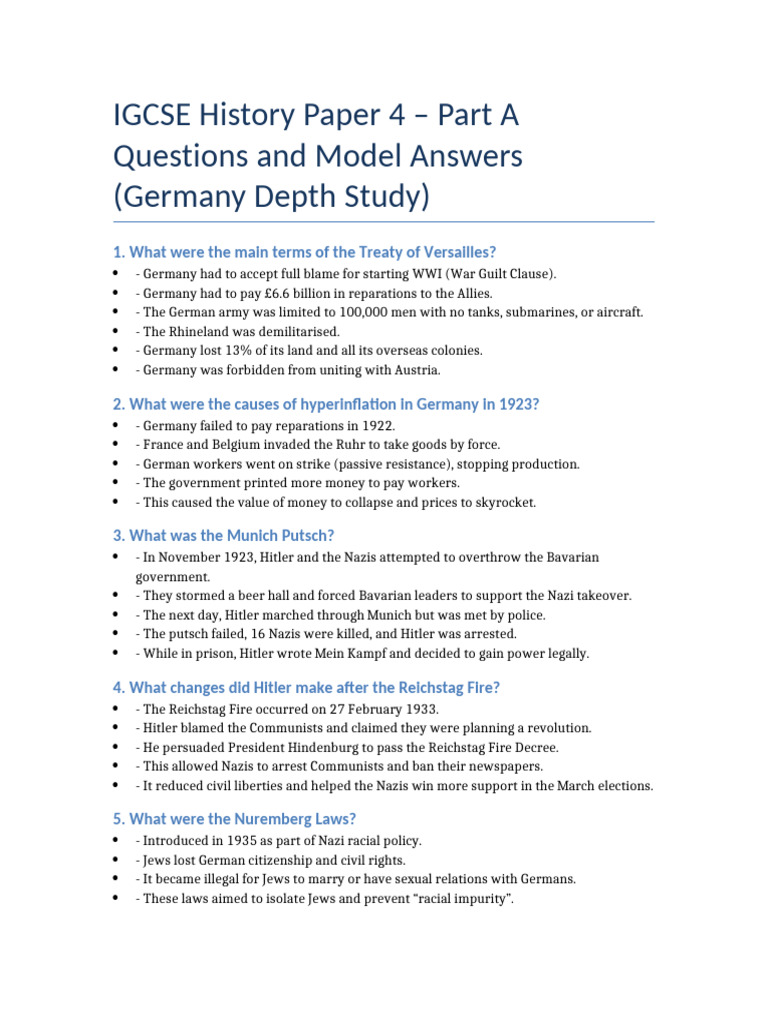 IGCSE Germany Paper4 PartA QA | PDF | Weimar Republic | Nazi Germany