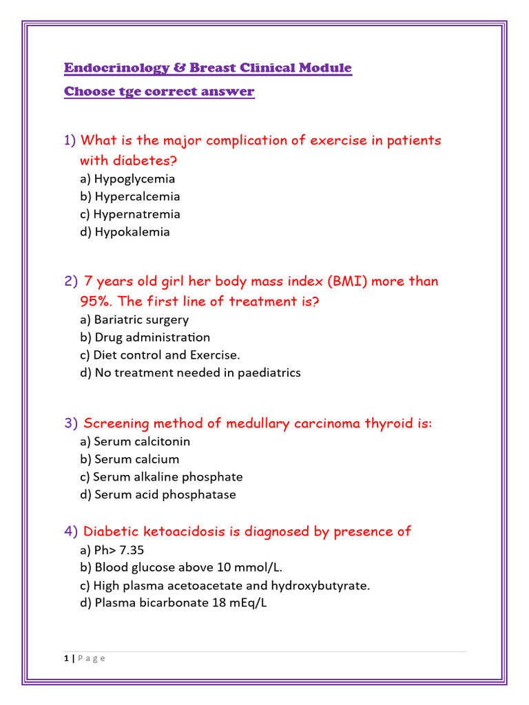 Endocrinology & Breast Clinical Module Choose Tge Correct Answer | PDF ...