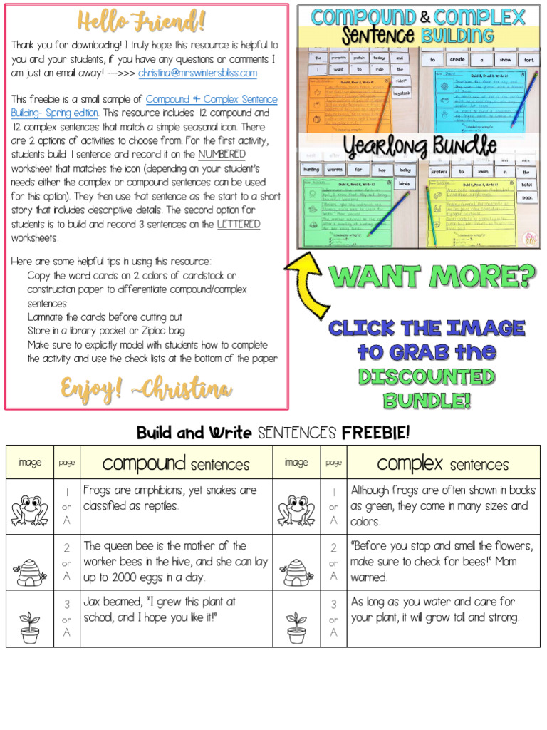 Compound Complex Sentences Freebie | PDF