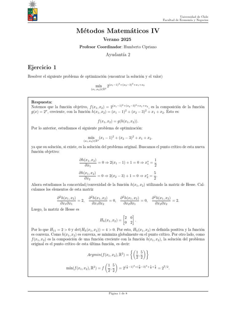Pauta Ayudantia 2 V 2025 | PDF | Derivado | Optimización Matemática