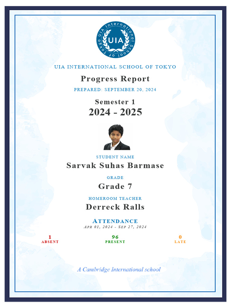 Progress Report Grade 7 Suhas Barmase Sarvak 2024-09-20 | PDF ...