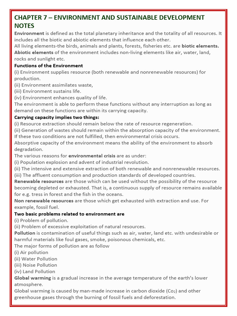 Environment and Sustainable Development Notes | PDF | Atmosphere Of ...