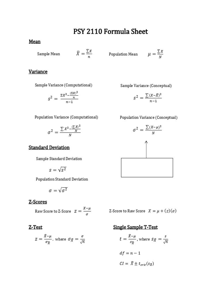 Formula+Sheet (CCM 2) | PDF | Standard Score | Student's T Test