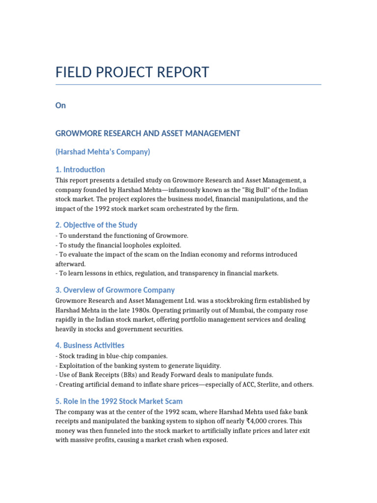 Growmore Field Project Report Updated | PDF | Securities (Finance ...