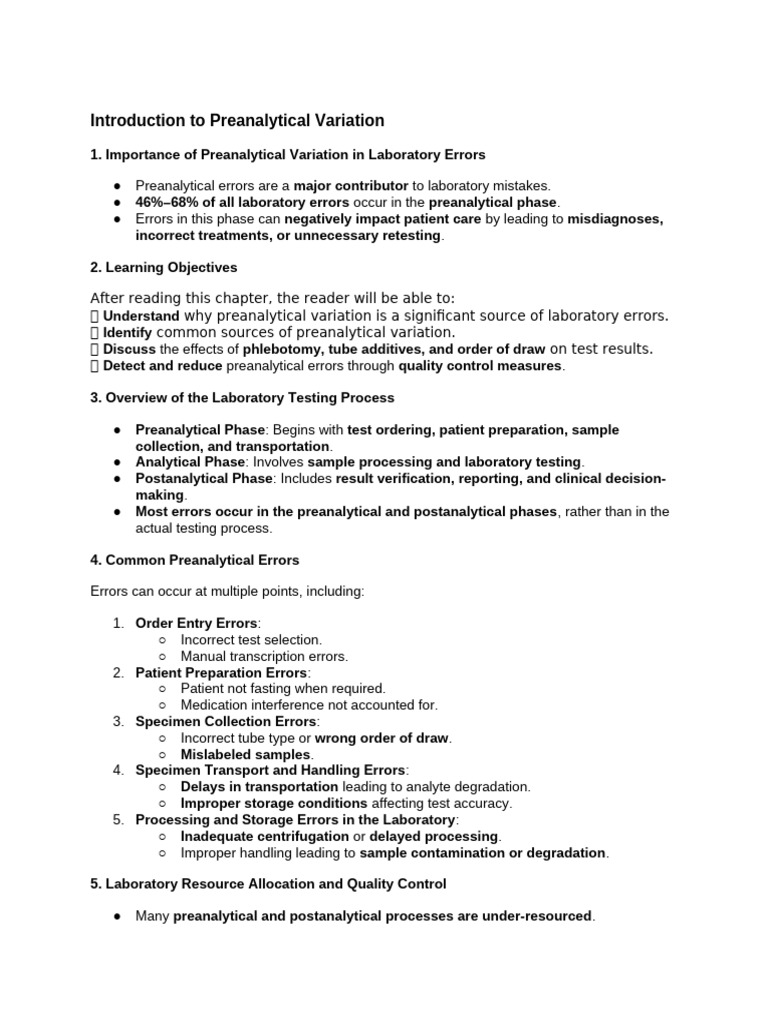Chapter 1 - Preanalytical Errors | PDF | Clinical Medicine | Medical Specialties