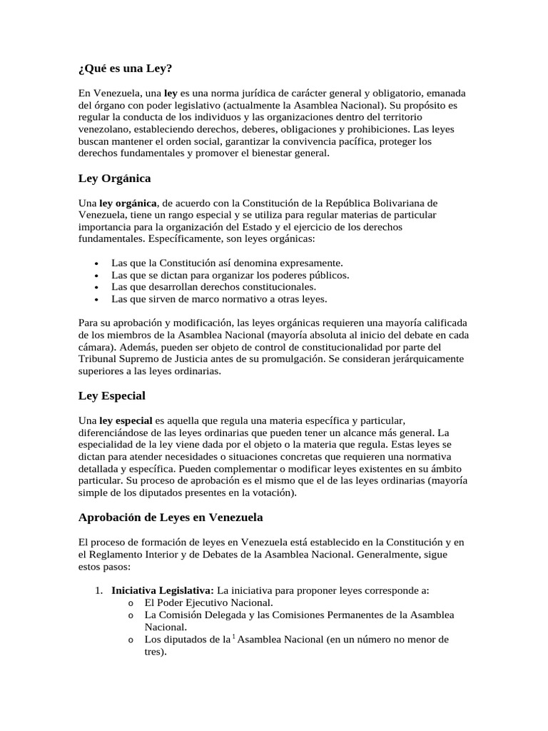 Leyes en Venezuela: Tipos y Proceso | PDF | Constitución | Ley politica