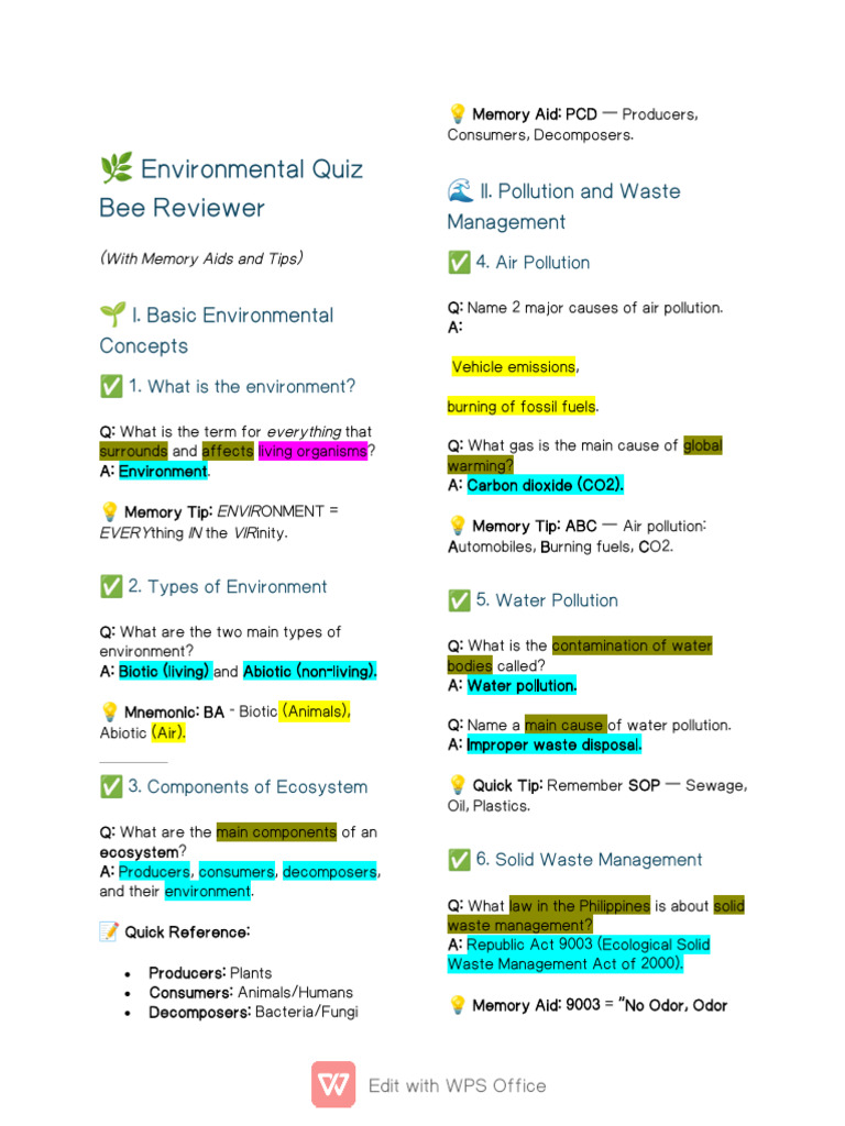 Environmental Science (Nutri Quizl | PDF | Ecosystem | Precipitation