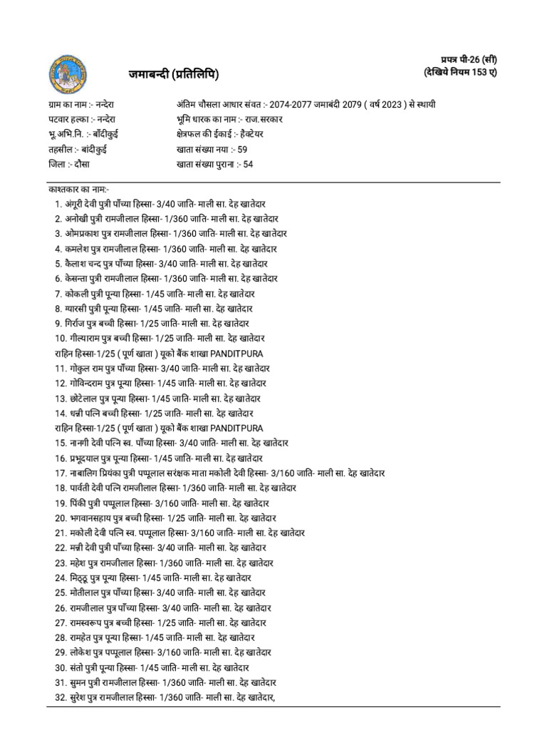 Jamabandi 2025 | PDF