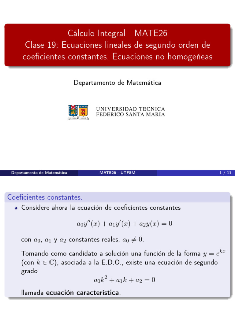 Clase 19 EDO Ecuaciones Lineales de Segundo Orden y Ecuaciones No Homogeneas | PDF | Ecuaciones ...