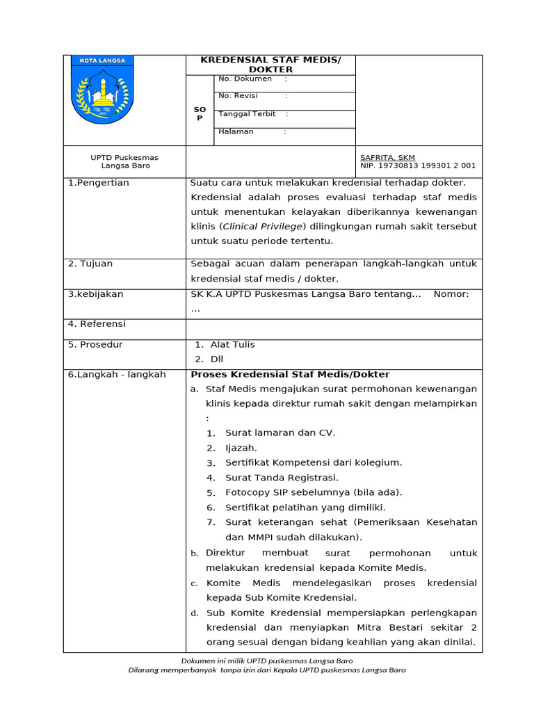 Sop Kredensial Dokter | PDF