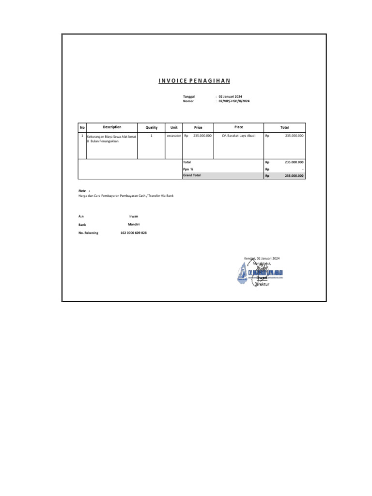 Invoice Penagihan 8 Bulan | PDF