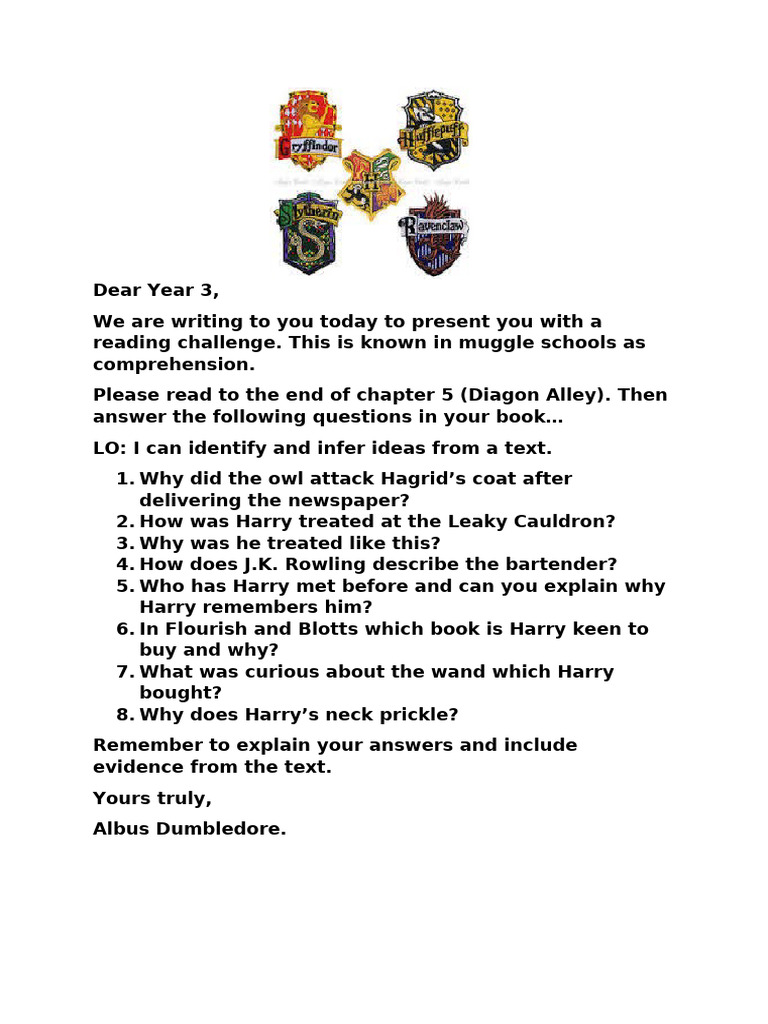 Harry Potter Reading Comprehension | PDF
