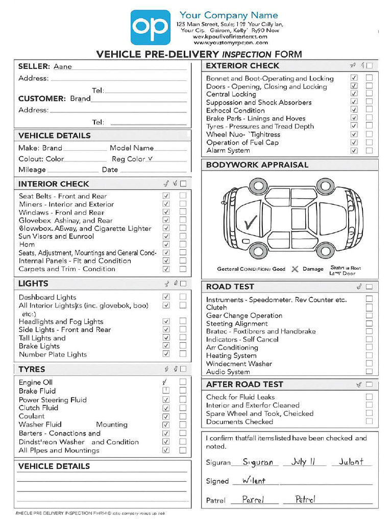 Vehicle Pre-Delivery Inspection Form ImagePDF | PDF