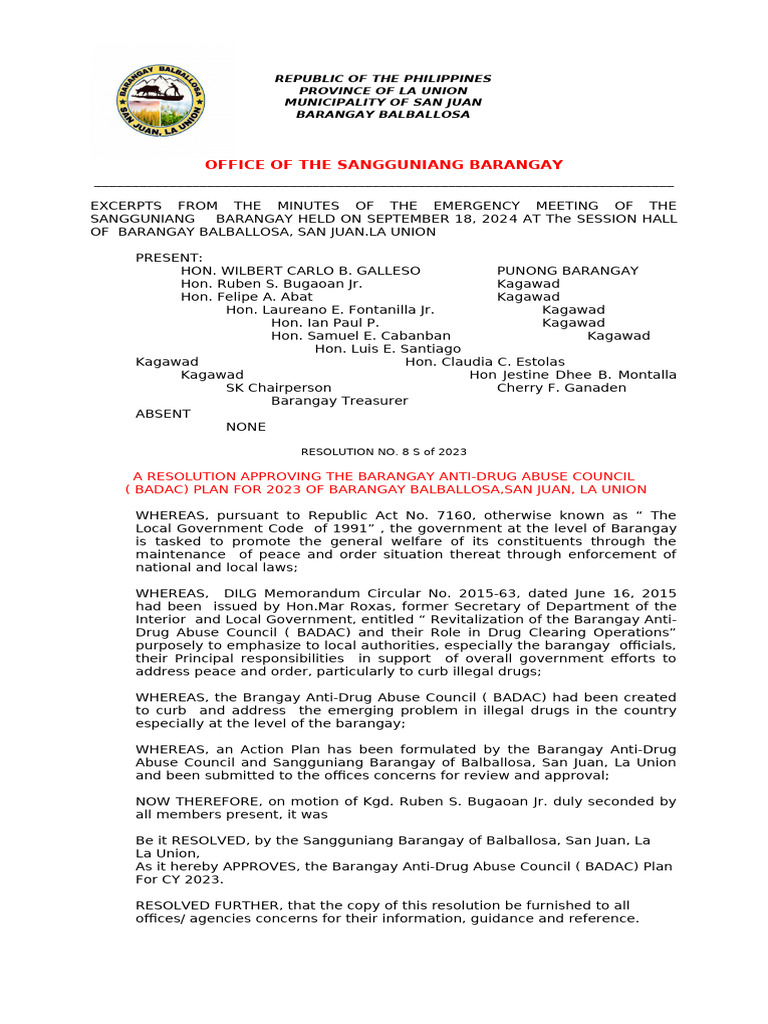 Reso Approving BPOPS Plan | PDF